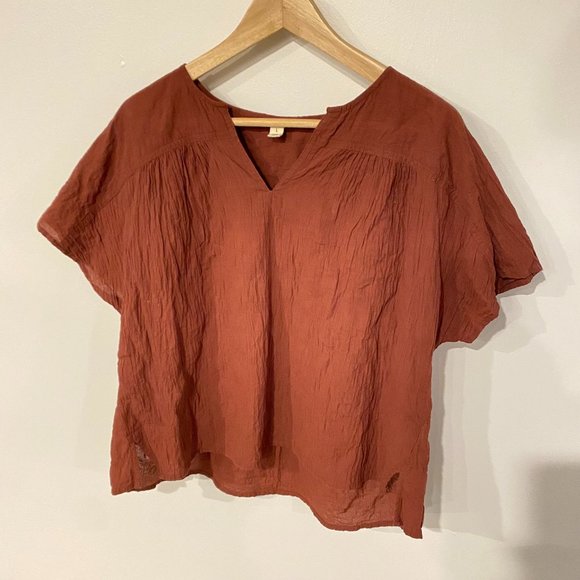 a.n.a | Tops | Ana A New Approach Cotton Popover Blouse Large Red Brown ...